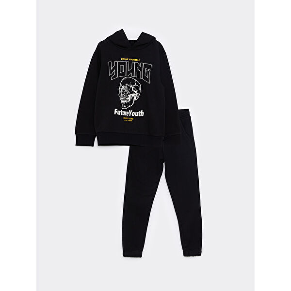 Kapüşonlu Baskılı Uzun Kollu Erkek Çocuk Sweatshirt ve Eşofman Altı Kapüşonlu Baskılı Uzun Kollu Erkek Çocuk Sweatshirt ve Eşofman Altı