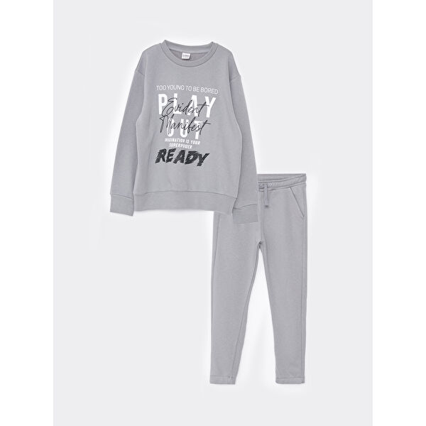 Bisiklet Yaka Baskılı Uzun Kollu Erkek Çocuk Sweatshirt ve Eşofman Altı Bisiklet Yaka Baskılı Uzun Kollu Erkek Çocuk Sweatshirt ve Eşofman Altı
