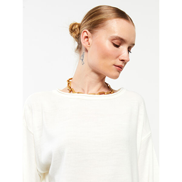 Kayık Yaka Düz Uzun Kollu Kadın Triko Kazak Kayık Yaka Düz Uzun Kollu Kadın Triko Kazak