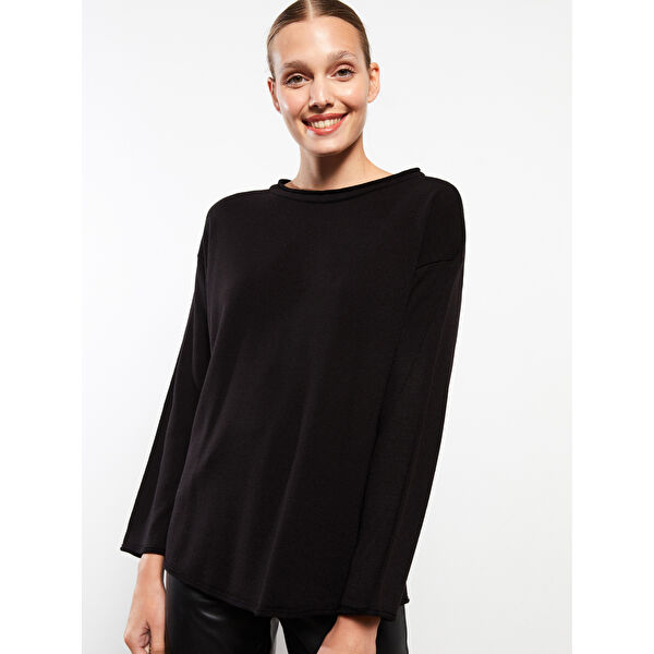 Kayık Yaka Düz Uzun Kollu Kadın Triko Kazak Kayık Yaka Düz Uzun Kollu Kadın Triko Kazak