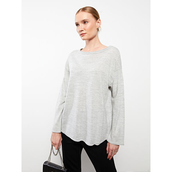 Kayık Yaka Düz Uzun Kollu Kadın Triko Kazak Kayık Yaka Düz Uzun Kollu Kadın Triko Kazak