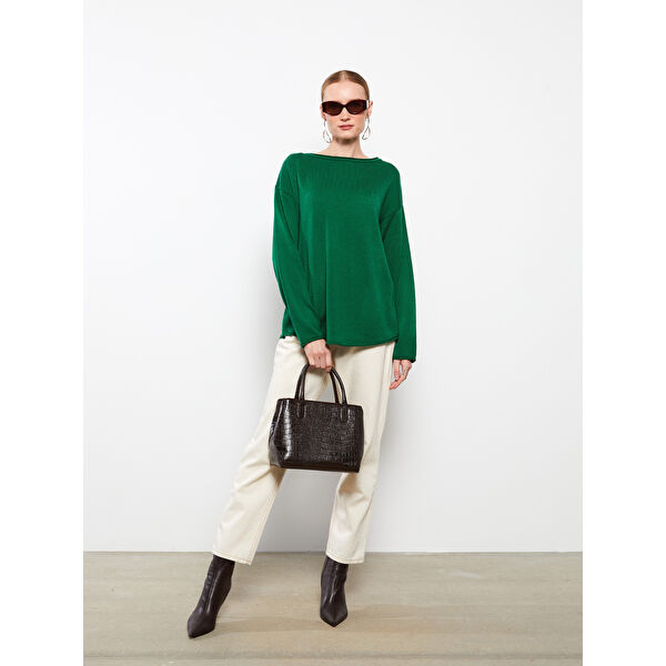 Kayık Yaka Düz Uzun Kollu Kadın Triko Kazak Kayık Yaka Düz Uzun Kollu Kadın Triko Kazak