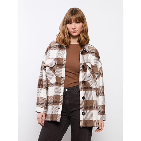 Gömlek Yaka Düz Uzun Kollu Kadın Kaşe Kaban