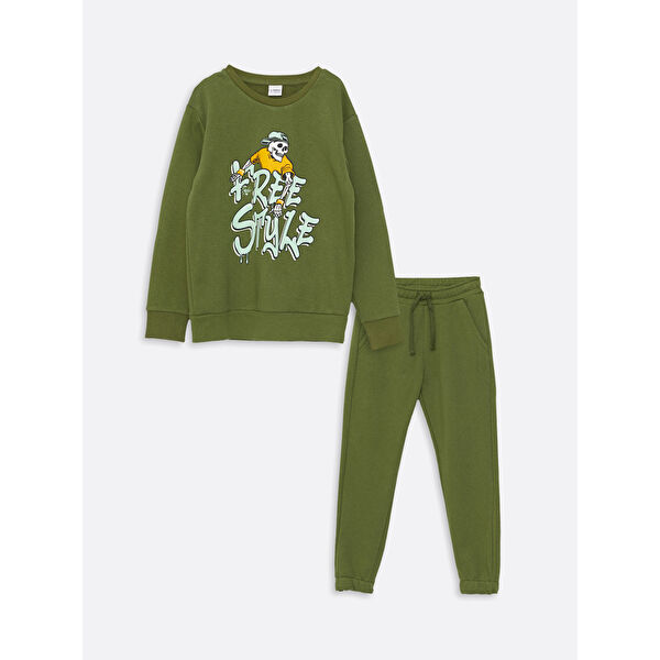 Bisiklet Yaka Baskılı Uzun Kollu Erkek Çocuk Sweatshirt ve Eşofman Altı Bisiklet Yaka Baskılı Uzun Kollu Erkek Çocuk Sweatshirt ve Eşofman Altı