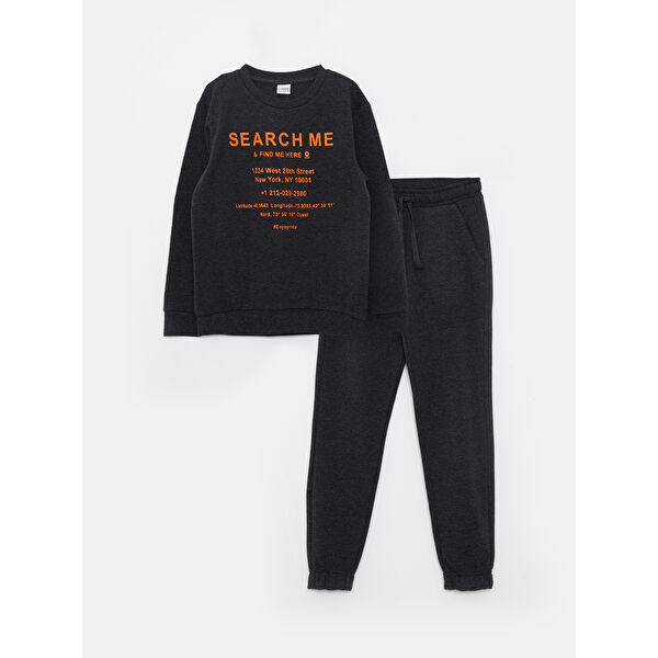 Bisiklet Yaka Baskılı Uzun Kollu Erkek Çocuk Sweatshirt ve Eşofman Altı Bisiklet Yaka Baskılı Uzun Kollu Erkek Çocuk Sweatshirt ve Eşofman Altı