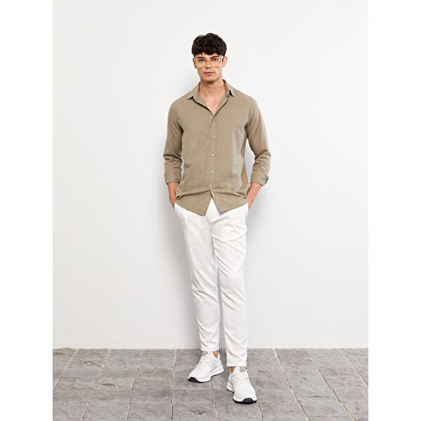 Slim Fit Uzun Kollu Gabardin Erkek Gömlek
