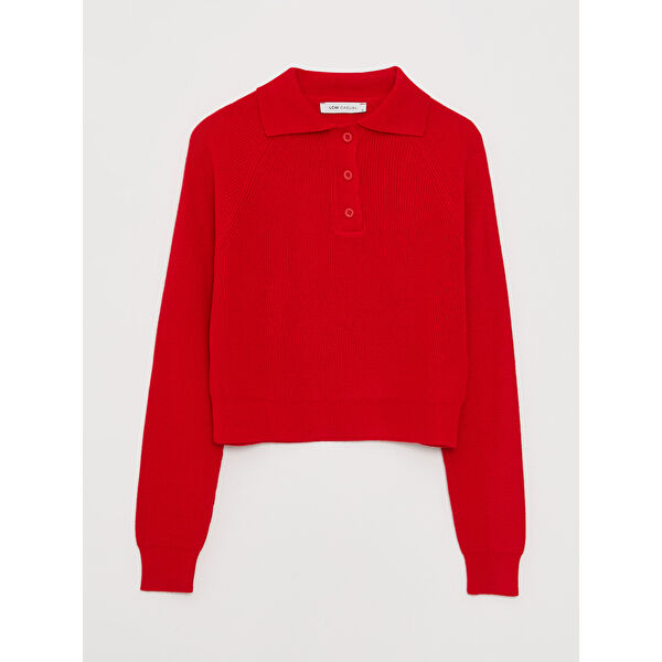 Polo Yaka Düz Uzun Kollu Kadın Triko Kazak Polo Yaka Düz Uzun Kollu Kadın Triko Kazak