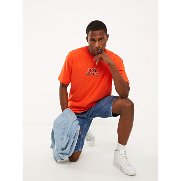 Bisiklet Yaka Kısa Kollu Baskılı Penye Erkek Tişört