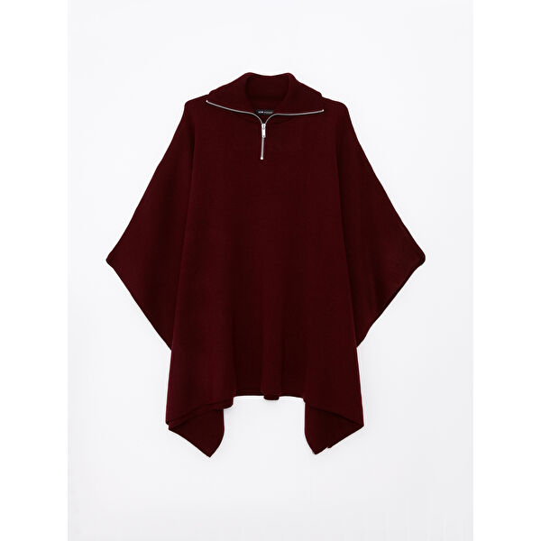 Polo Yaka Düz Oversize Kadın Triko Panço