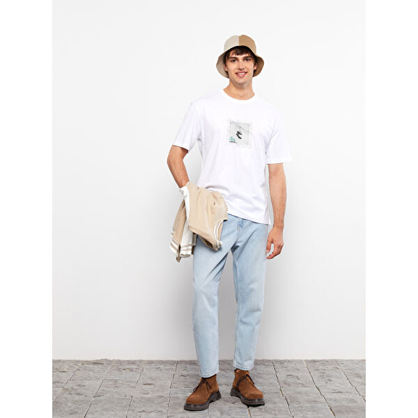 Bisiklet Yaka Kısa Kollu Baskılı Penye Erkek Tişört