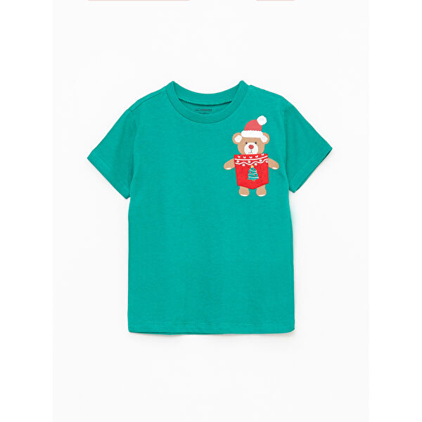 Bisiklet Yaka Kısa Kollu Yılbaşı Temalı Erkek Bebek Tişört