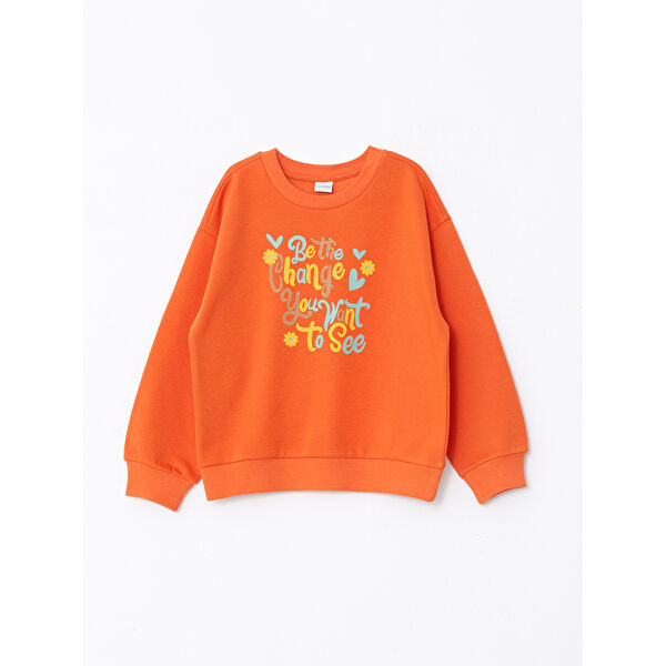 Bisiklet Yaka Baskılı Uzun Kollu Kız Çocuk Sweatshirt