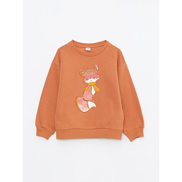 Bisiklet Yaka Baskılı Uzun Kollu Kız Çocuk Sweatshirt