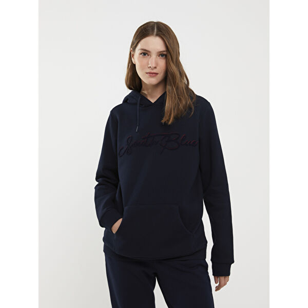 Kapüşonlu Nakışlı Uzun Kollu Kadın Sweatshirt