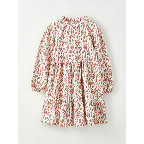 Bisiklet Yaka Desenli Uzun Kollu Gabardin Kız Çocuk Elbise