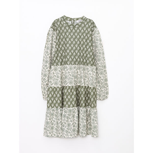 Bisiklet Yaka Desenli Uzun Kollu Gabardin Kız Çocuk Elbise