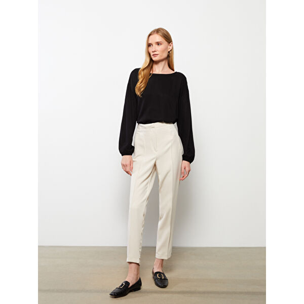 Bisiklet Yaka Düz Uzun Kollu Viskon Kadın Bluz