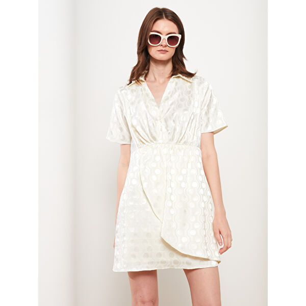 Gömlek Yaka Desenli Kısa Kollu Saten Kadın Elbise