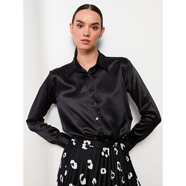 Gömlek Yaka Düz Saten Kadın Tunik