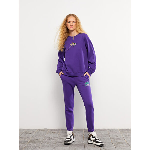 Beli Lastikli Baskılı Kadın Jogger Eşofman Altı