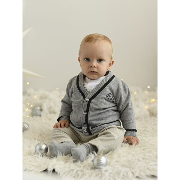 V Yaka Uzun Kollu Erkek Bebek Triko Hırka