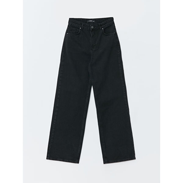 Yüksek Bel Wideleg Düz Kadın Jean Pantolon