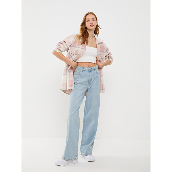 Yüksek Bel Wideleg Düz Kadın Jean Pantolon