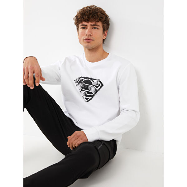 Bisiklet Yaka Uzun Kollu Superman Baskılı Erkek Sweatshirt Bisiklet Yaka Uzun Kollu Superman Baskılı Erkek Sweatshirt