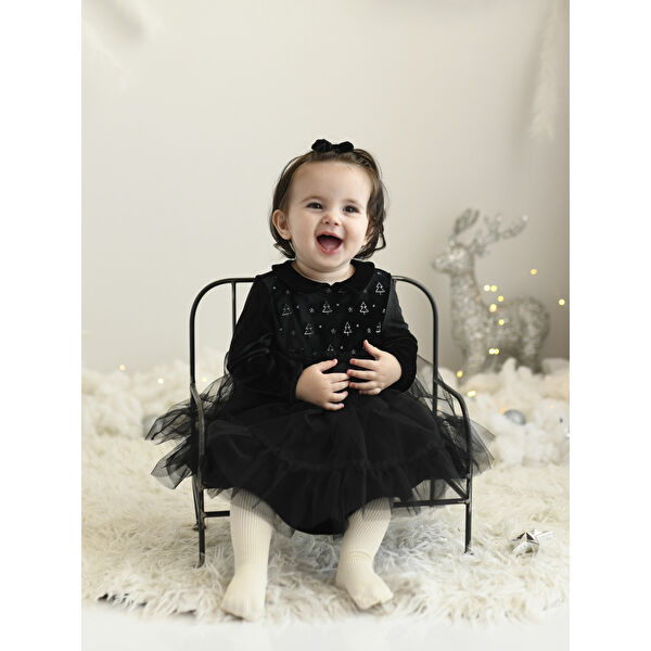 Bebe Yaka Uzun Kollu Desenli Kız Bebek Elbise ve Saç Bandı 2'li Takım Bebe Yaka Uzun Kollu Desenli Kız Bebek Elbise ve Saç Bandı 2'li Takım