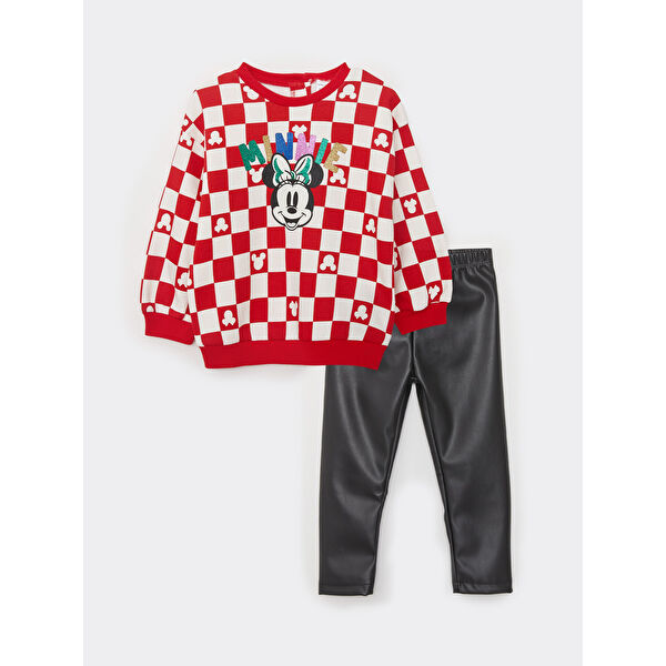 Bisiklet Yaka Uzun Kollu Minnie Mouse Baskılı Kız Bebek Sweatshirt ve Tayt 2'li Takım Bisiklet Yaka Uzun Kollu Minnie Mouse Baskılı Kız Bebek Sweatshirt ve Tayt 2'li Takım