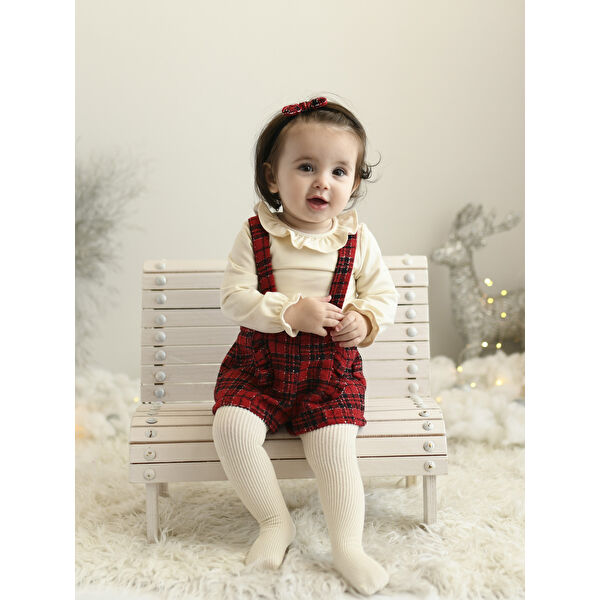 Bisiklet Yaka Uzun Kollu Kız Bebek Çıtçıtlı Body ve Şort 2'li Takım