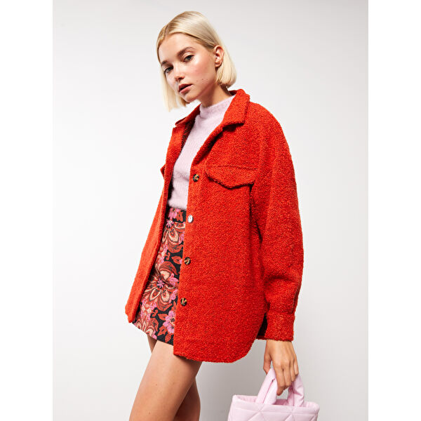 Önden Düğme Kapamalı Düz Uzun Kollu Tüvit Kadın Gömlek Ceket