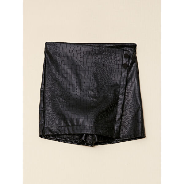 Deri Görünümlü Kadın Şort Etek