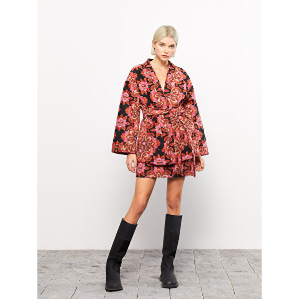 Şal Yaka Desenli Uzun Kollu Kadın Ceket