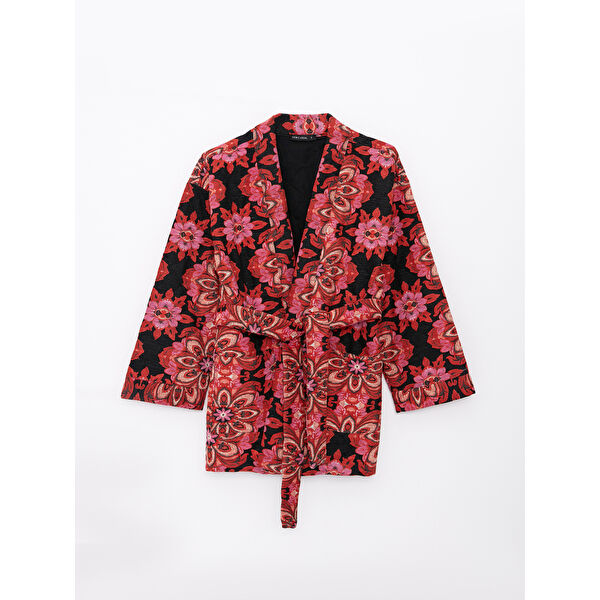 Şal Yaka Desenli Uzun Kollu Kadın Ceket