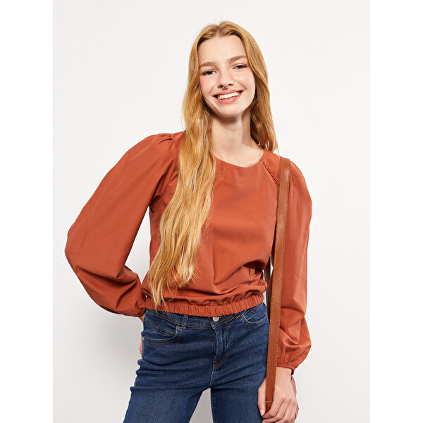 Bisiklet Yaka Düz Uzun Kollu Poplin Kadın Bluz Bisiklet Yaka Düz Uzun Kollu Poplin Kadın Bluz