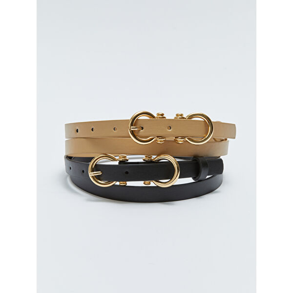 Deri Görünümlü Kadın İnce Kemer 2'li Deri Görünümlü Kadın İnce Kemer 2'li