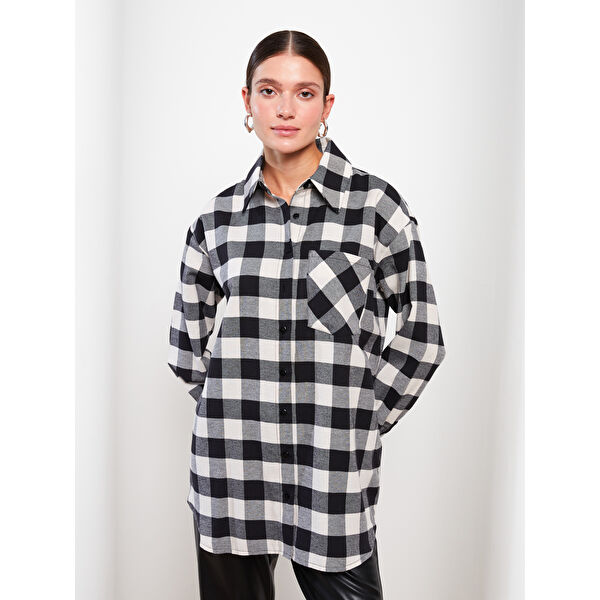 Gömlek Yaka Ekose Uzun Kollu Oversize Kadın Tunik Gömlek Yaka Ekose Uzun Kollu Oversize Kadın Tunik