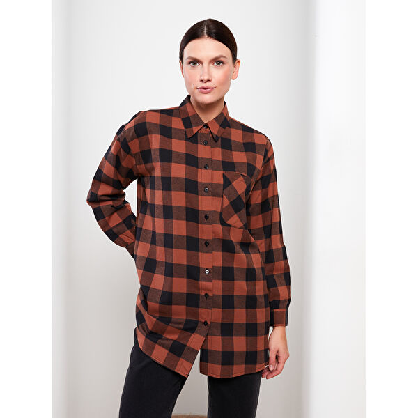 Gömlek Yaka Ekose Uzun Kollu Oversize Kadın Tunik Gömlek Yaka Ekose Uzun Kollu Oversize Kadın Tunik