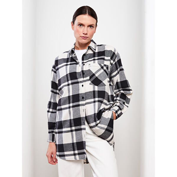 Gömlek Yaka Ekose Uzun Kollu Oversize Kadın Tunik Gömlek Yaka Ekose Uzun Kollu Oversize Kadın Tunik