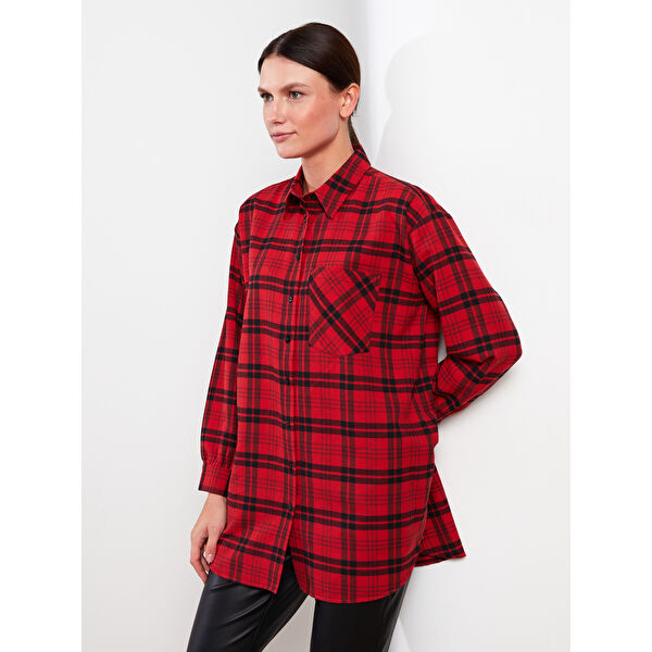 Gömlek Yaka Ekose Uzun Kollu Oversize Kadın Tunik Gömlek Yaka Ekose Uzun Kollu Oversize Kadın Tunik