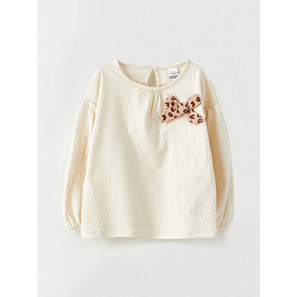 Bisiklet Yaka Uzun Kollu Fiyonk Detaylı Kız Bebek Bluz