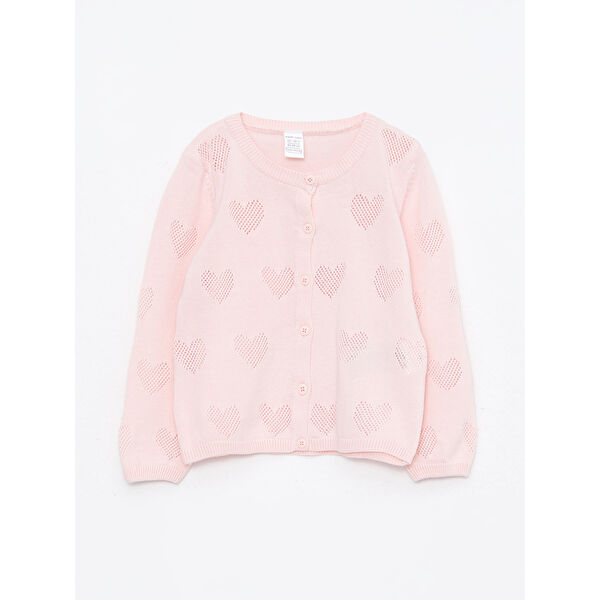 Bisiklet Yaka Uzun Kol Kendinden Desenli Kız Bebek Triko Hırka