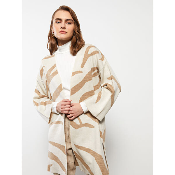 Şal Yaka Desenli Uzun Kollu Kadın Triko Hırka