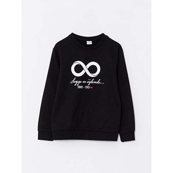 Bisiklet Yaka Baskılı Uzun Kollu Erkek Çocuk Sweatshirt