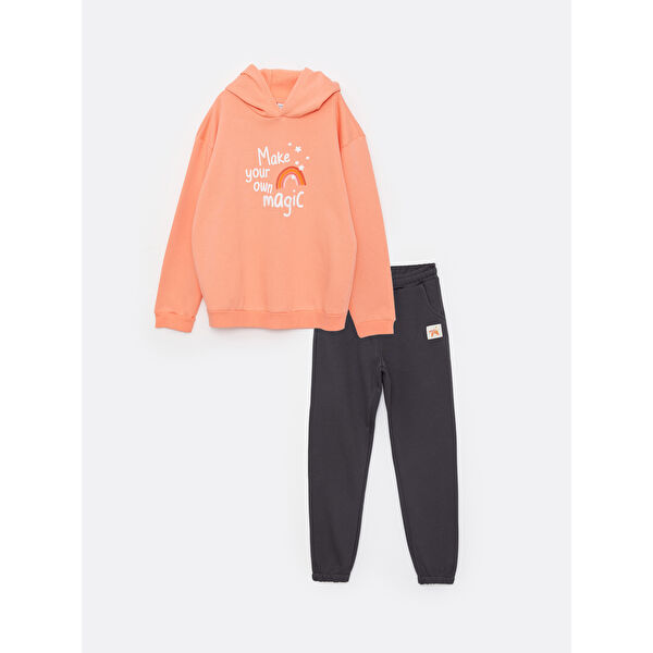 Kapüşonlu Baskılı Uzun Kollu Kız Çocuk Sweatshirt ve Eşofman Altı Kapüşonlu Baskılı Uzun Kollu Kız Çocuk Sweatshirt ve Eşofman Altı