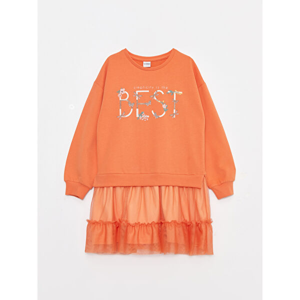 Bisiklet Yaka Baskılı Uzun Kollu Kız Çocuk Elbise