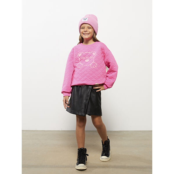 Beli Lastikli Deri Görünümlü Kız Çocuk Şort Etek