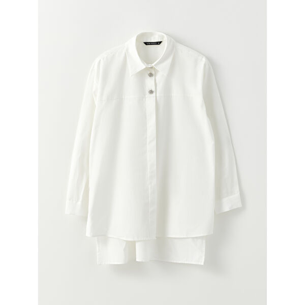 Gömlek Yaka Düz Uzun Kollu Poplin Kadın Tunik