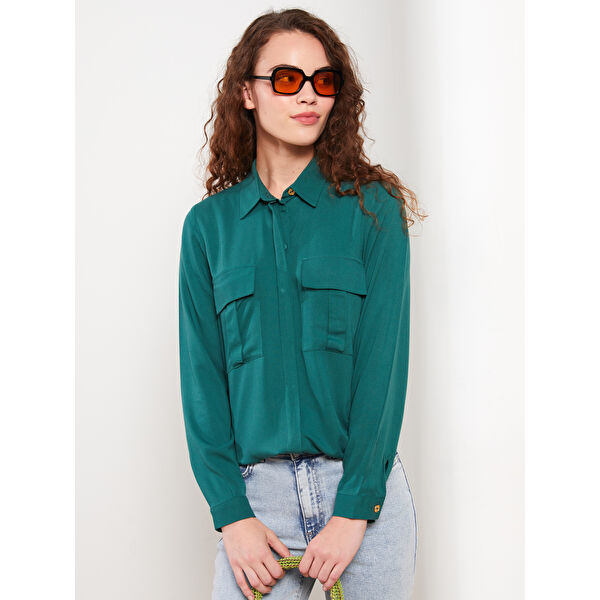 Gömlek Yaka Düz Uzun Kollu Viskon Kadın Tunik